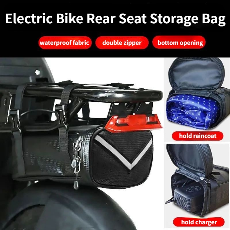 Electric Bike Rear Seat Bag Raincoat Storage Box for Electric ...