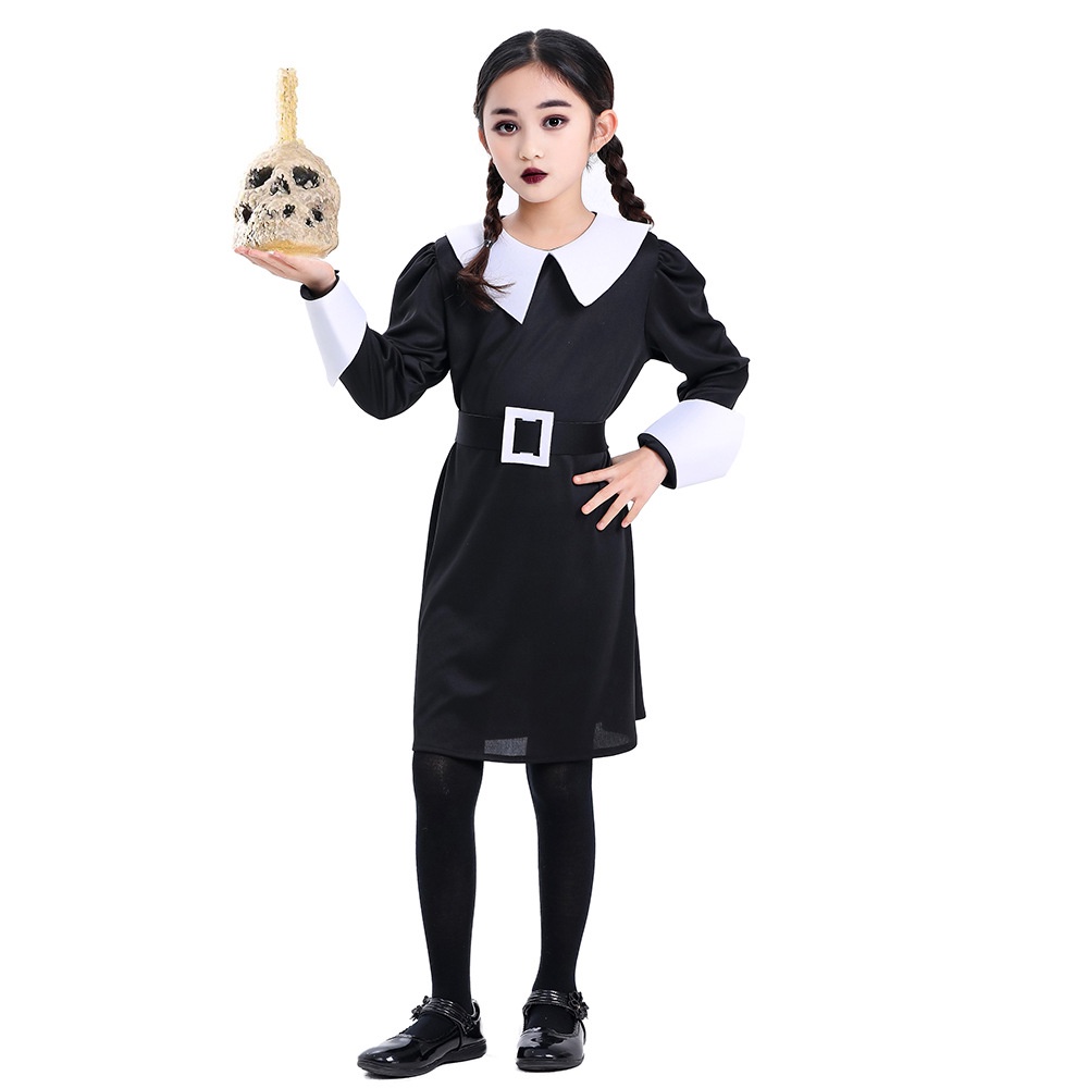 Ready Stock Girls Adams Family Wednesday cos Black Dress Halloween ...