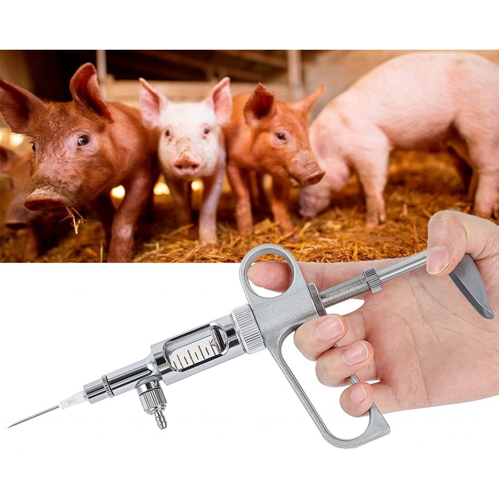 Livestock Syringe Injector, 2ml Continuous Adjustable Animal Injector, Stainless Steel ...