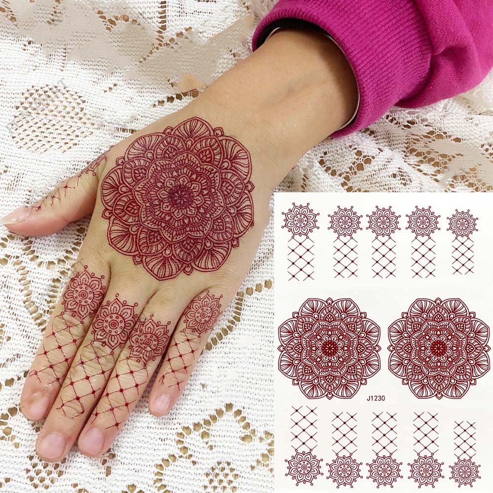 Brown Henna Tattoos Women Bride Waterproof Temporary Henna Sticker for ...