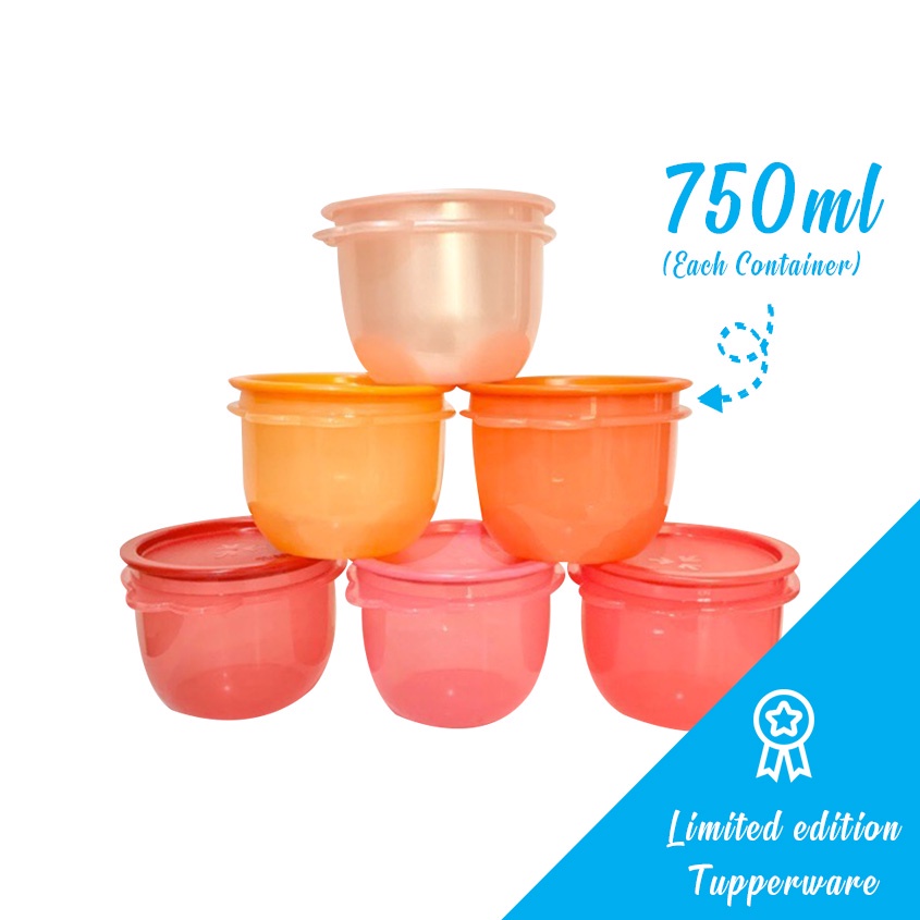 Tupperware One Touch Bowl 750ml (1 Pcs) 1 Piece Red Orange Pink Rose ...