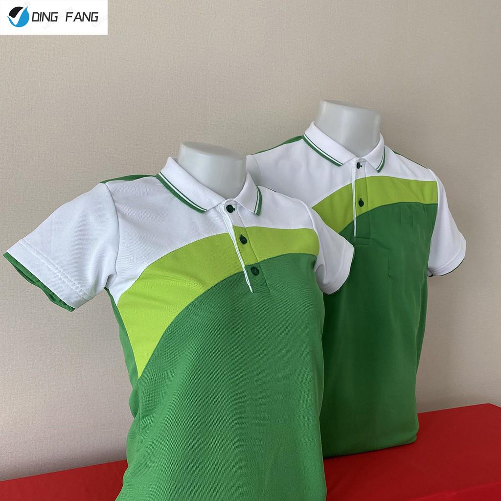Quick Dry Breathable Green oblique cut polo shirt The back is green ...