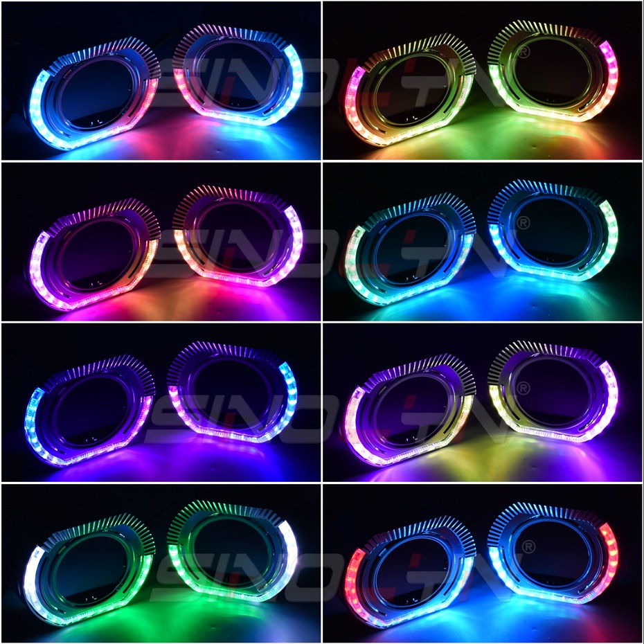 RGB LED Angel Eye Shroud 2.5/3.0 Inch For HID BI-LED Projector Lens DRL ...