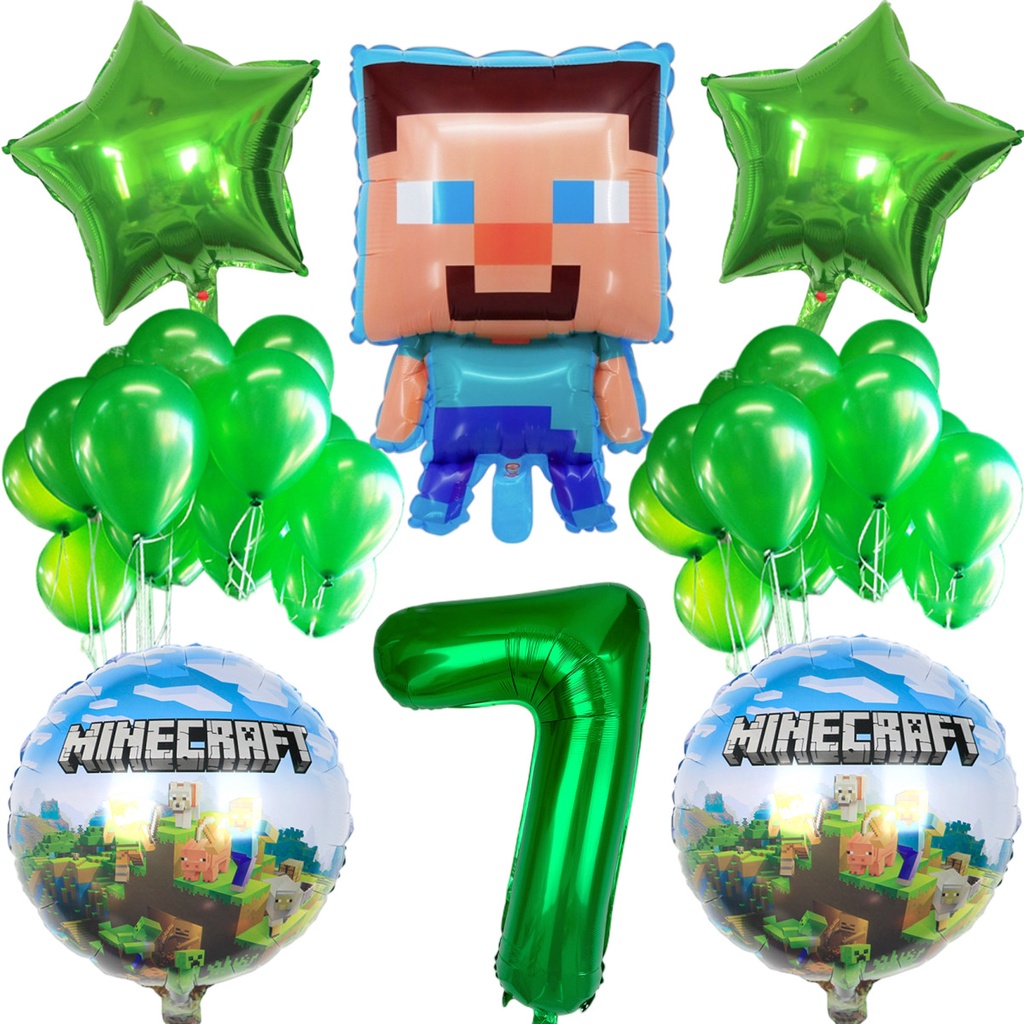 27pcs Minecraft Theme Balloon 32inch Green Number Baloon Birthday Party ...