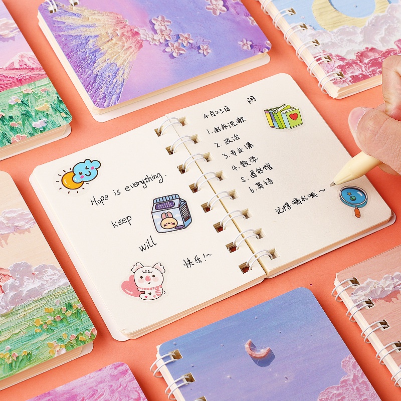 Mini Oil Painting Coil Book Cartoon Cute A7 Notepad Student Stationery ...