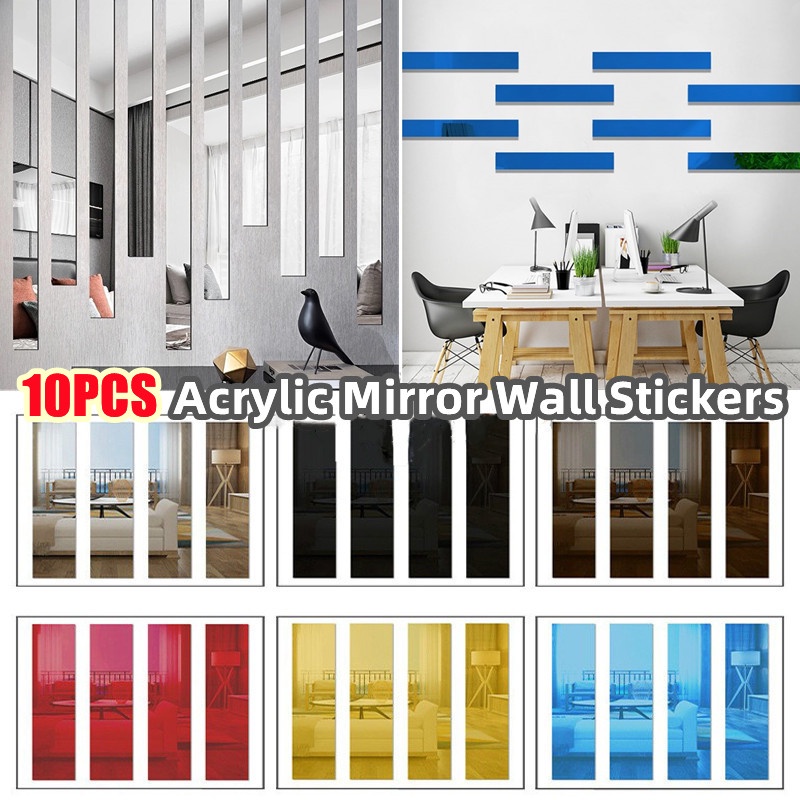 10Pcs Acrylic Mirror Wall Stickers Home Background Wall Decoration Self ...