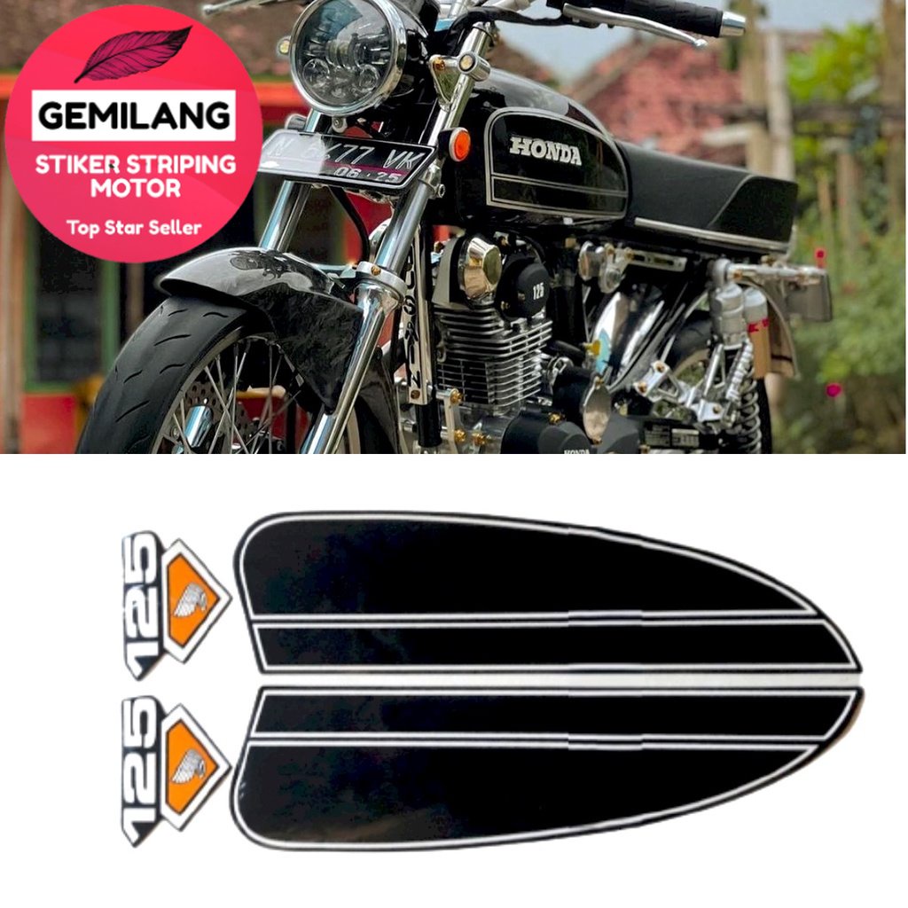 Striping Decal Polet Sticker honda cb 125 CB125 old school old black ...
