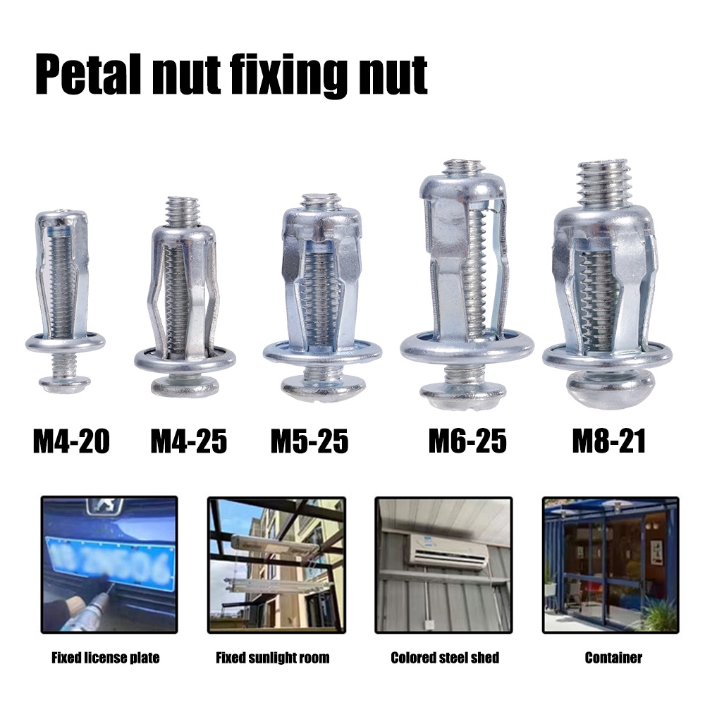 4 Pcs M4 M5 M6 M8 Petal Fixing Bolt Hollow Wall Nut Kit / Metal Screw ...