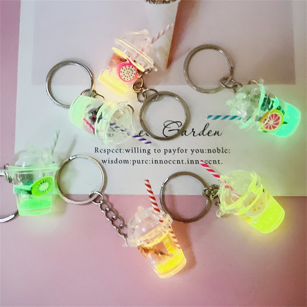 Creative Mini Luminous Milk Bubble Tea Cup Keychain Acrylic Fruit Kiwi ...