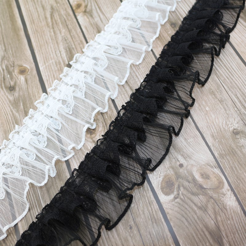1 yard Pleated Lace Trim Ruffled Double Lawyers Mesh Fabric Flower ...