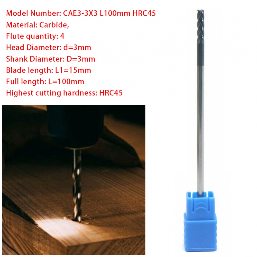 Carbide 4 Flutes Extra Long Length Shank End Mill 100mm For CNC Milling ...