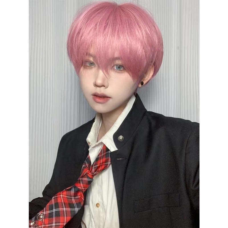 Light Pink Men Short Wig Handsome Comic Wig Synthetic Cosplay Wig ...