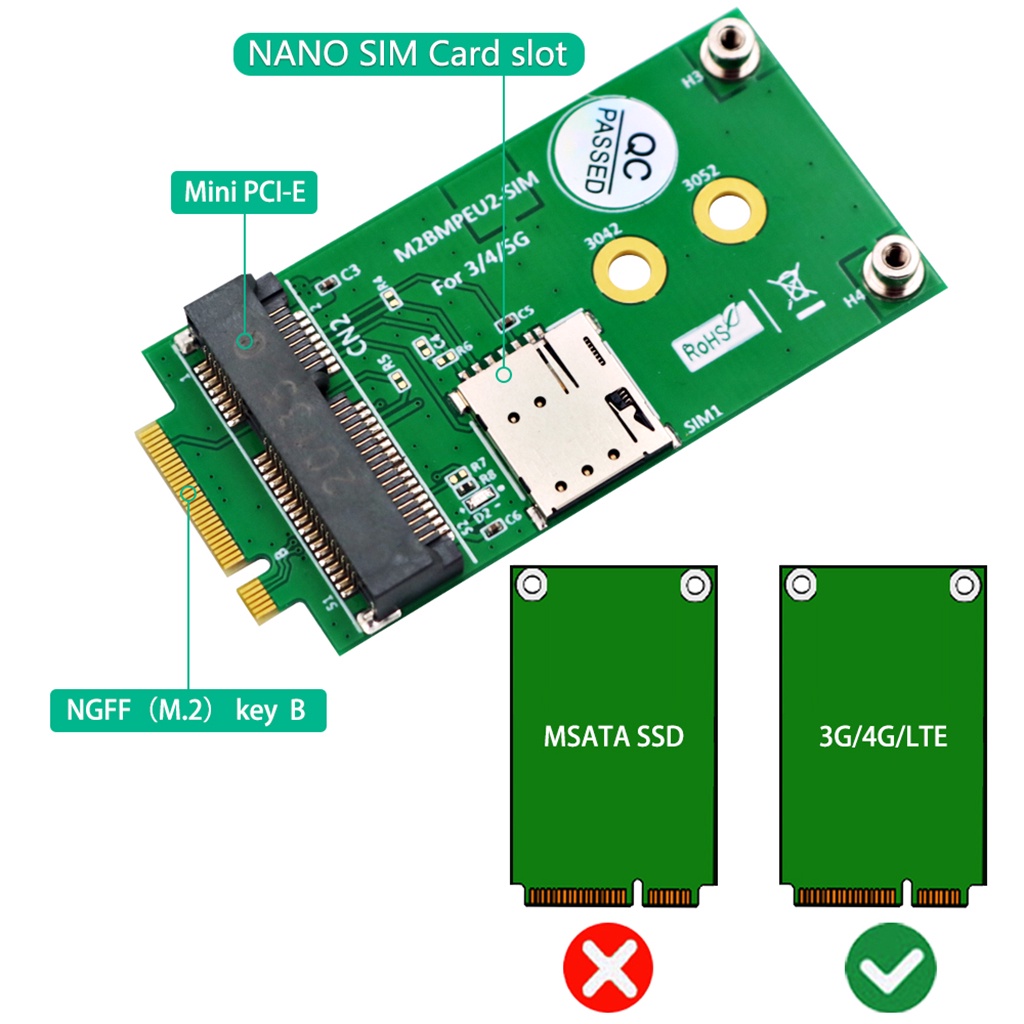 For NGFF M.2 Key B Card to Mini PCI-E Adapter with NANO SIM Card Slot for 3G/4G/5G GSM LTE ...