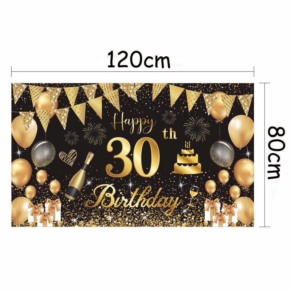 Gold Glitter Happy Birthday Party Backdrop For Photo Black 18th 30th 40th 50th Happy Birthday ...