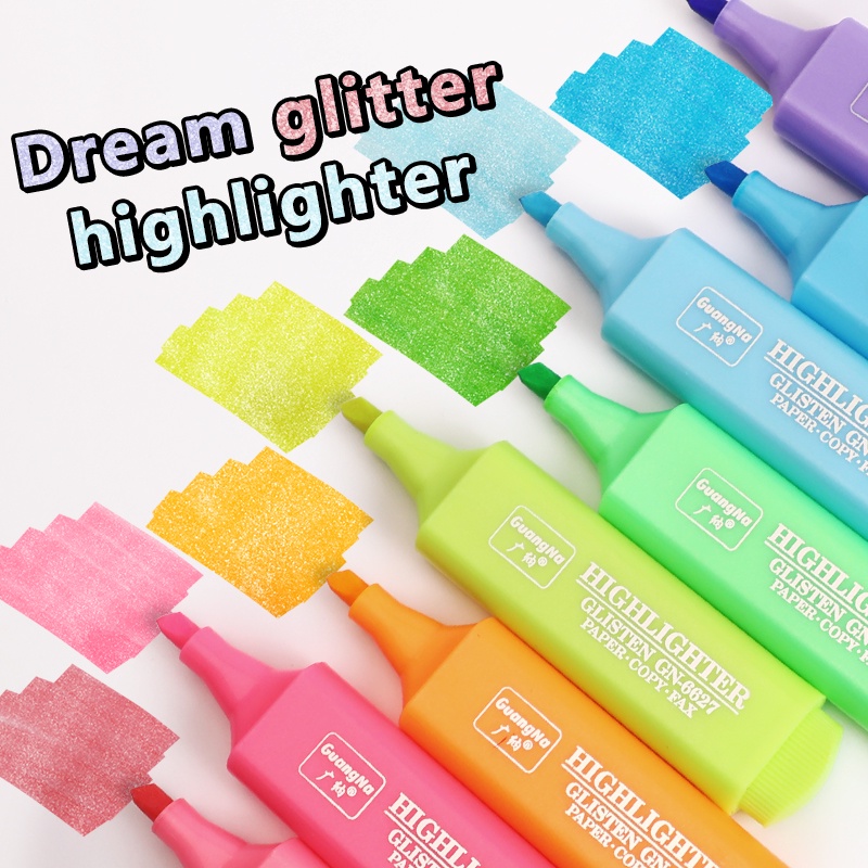 8 Colors Glitter Highlighter Pen Fine Flash Markers Guangna Art ...