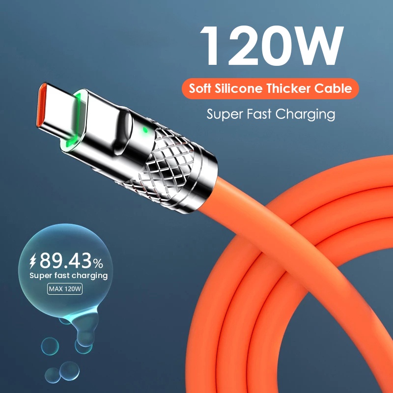 120W 6A Super Fast Charging Cable Type C Liquid Silicone Cable Quick ...