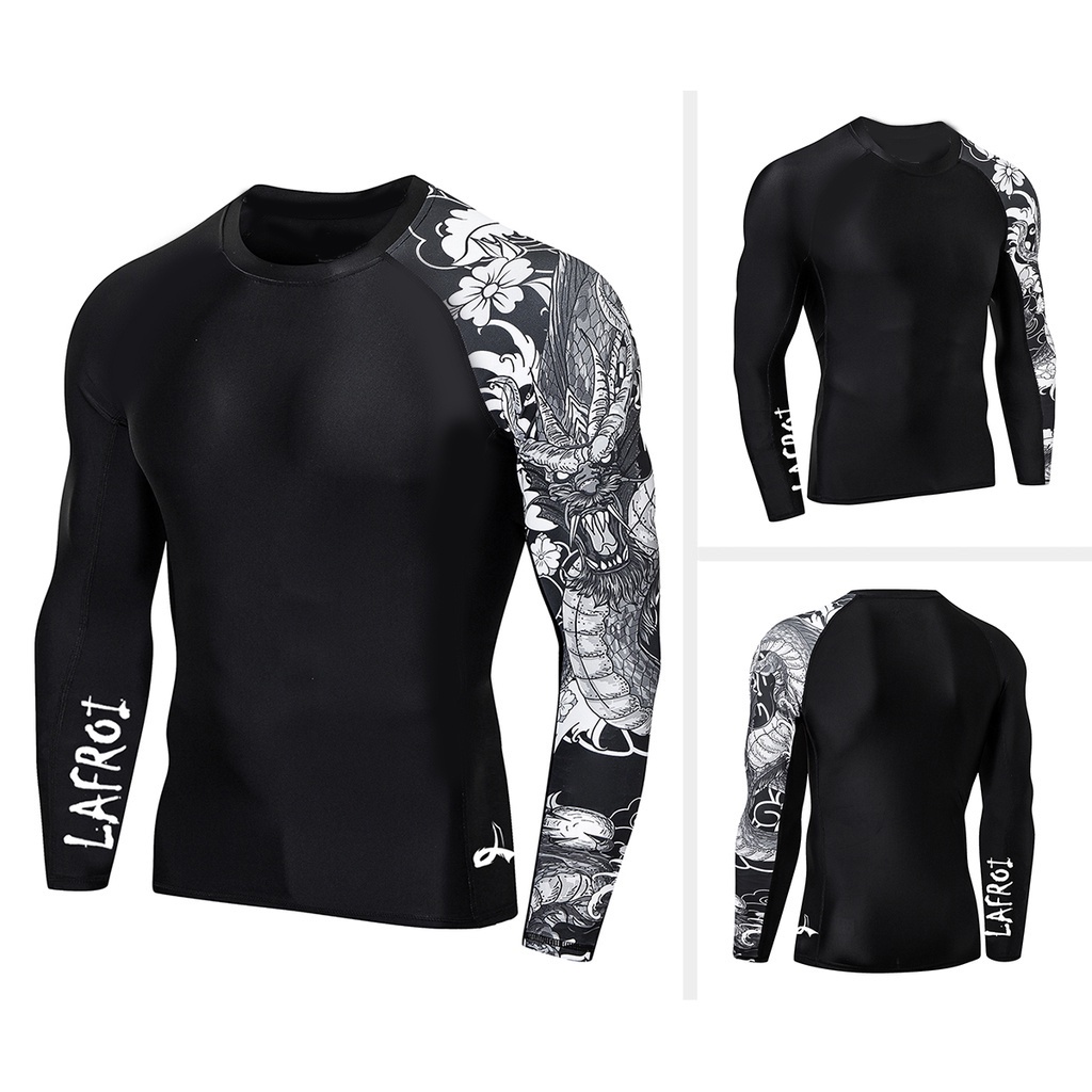 LAFROI Men's Long Sleeve SwimSuit Rush guard Fit Compression Rash Guard ...