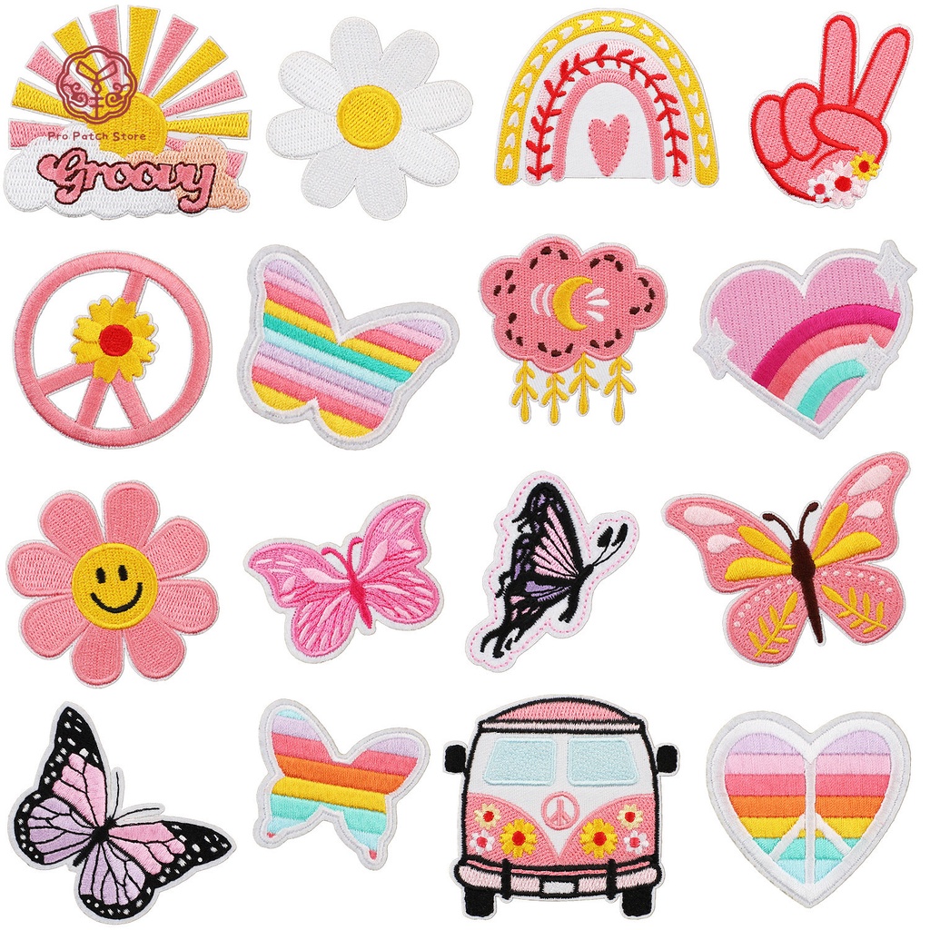 Pro Patch Store Pink Series Butterfly Rainbow DIY Embroidery Patches ...