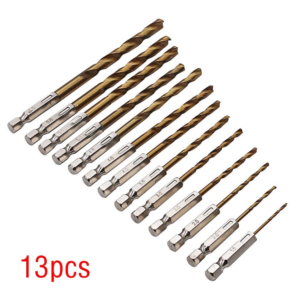 13 Pcs Titanium Twist Drill Bit Set HSS 1.5mm - 6.5mm Metric Round Shank Quick Change | Shopee ...
