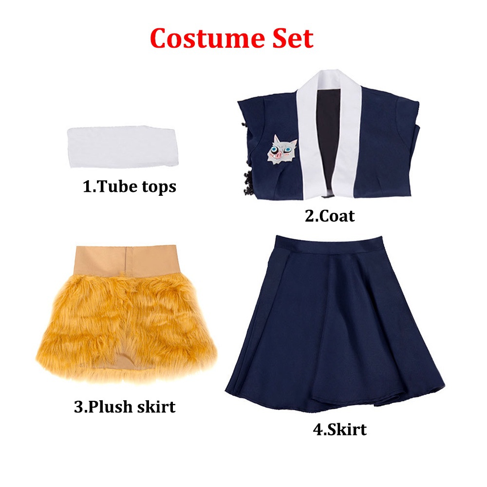 Anime Demon Slayer Hashibira Inosuke Cosplay Costume Dress Long Wig ...