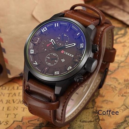 CURREN Men Military Large Dial Casual Leather Wristwatch high end men's ...