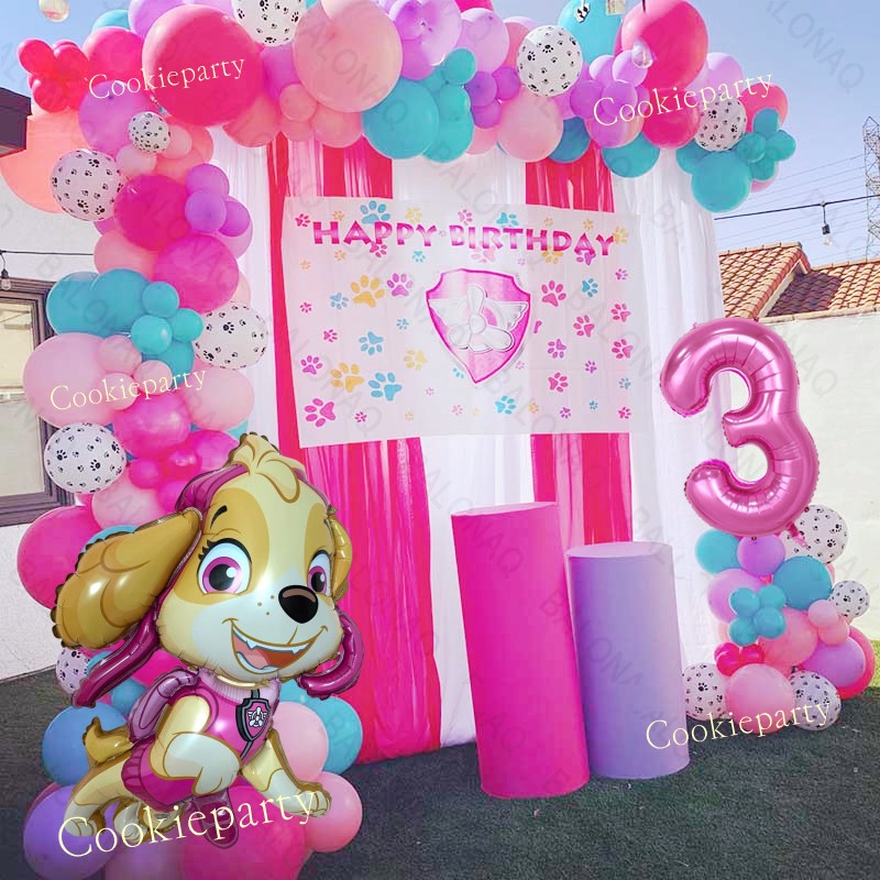 83pcs Paw Patrol Theme Balloons Garland Arch Kit 32inch Pink Number 1 ...
