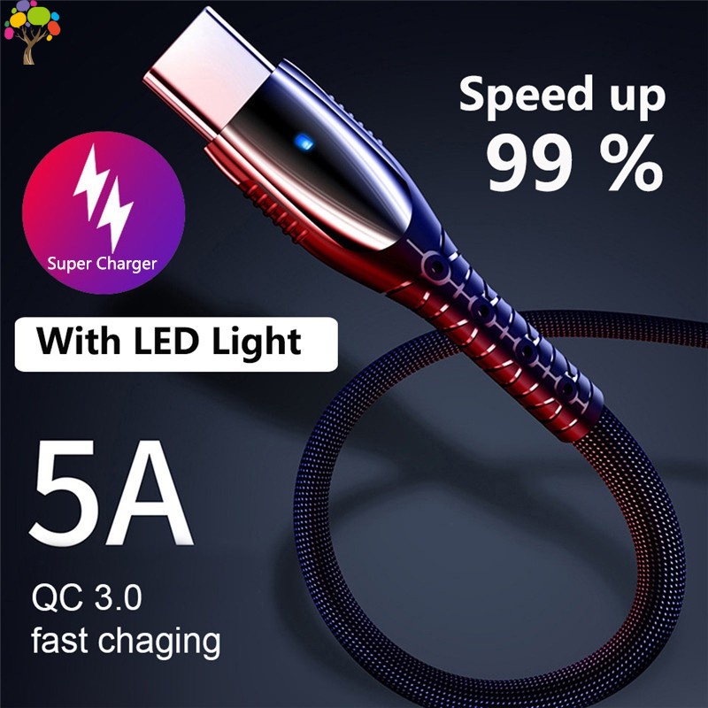 COD 5A Fast Charger LED Light Micro USB / Type-C Charging Cable for iP ...