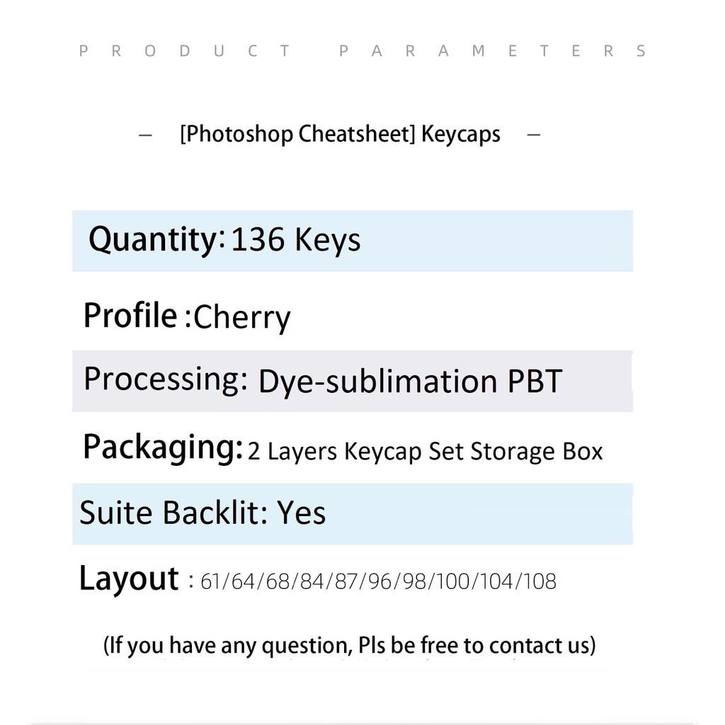 136 Keys Photoshop Keycaps Cherry Profile Dye-sub PS Shortcut Reference ...
