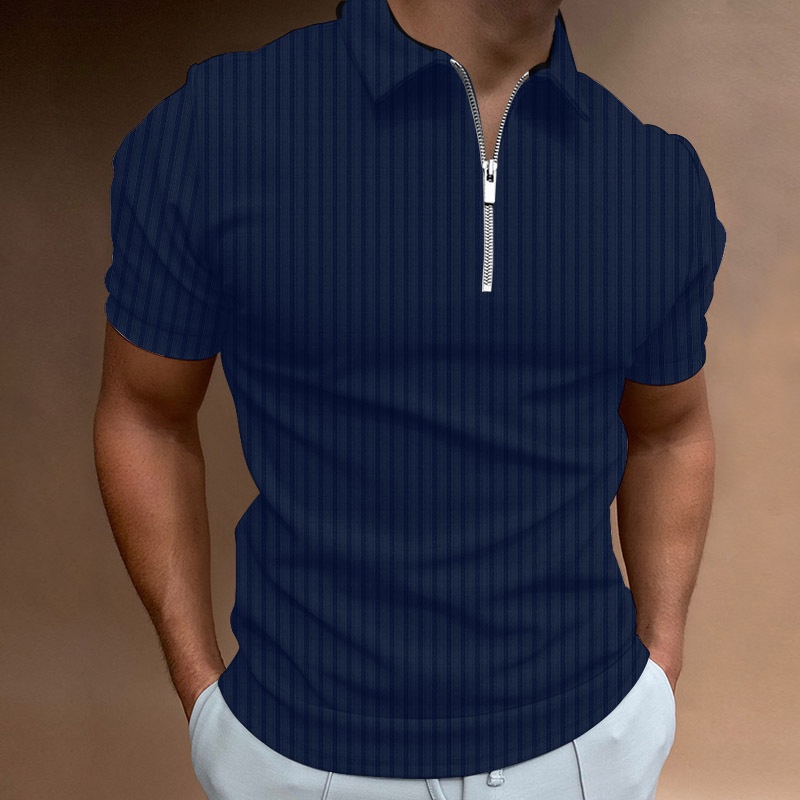 Polo Shirt Zipper Striped Men's POLO Shirt T-Shirt Zipper Neckline ...