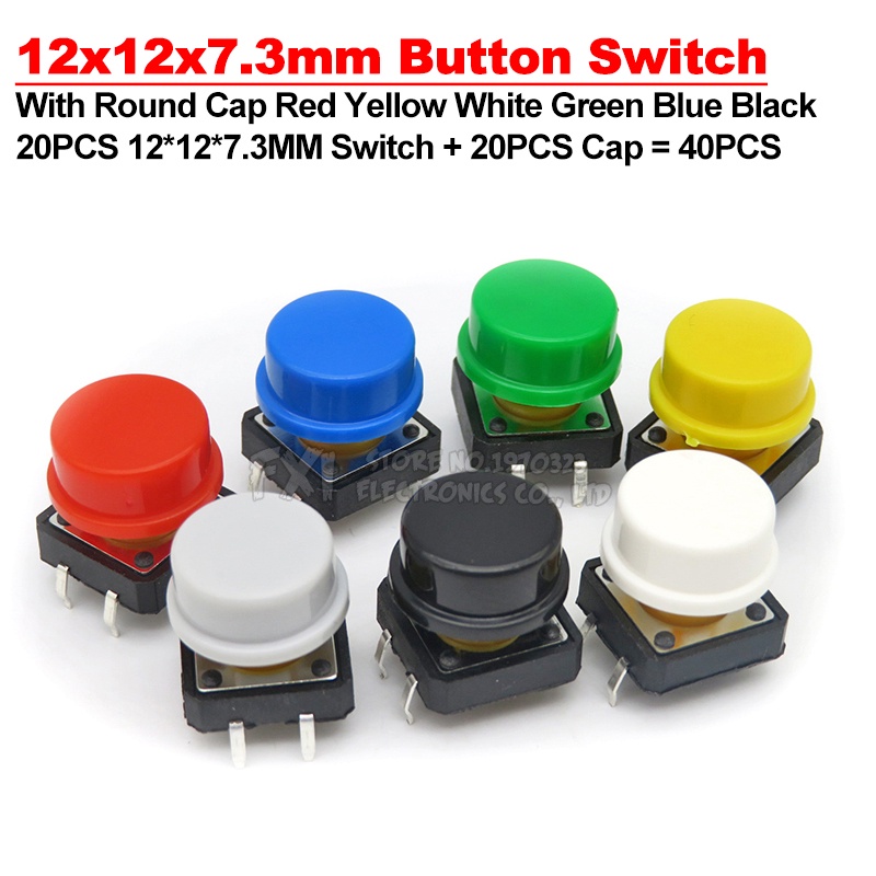 40pcs 20pcs Switch 20pcs Cap 12x12x7 3mm Pcb Momentary Tactile Tact Mini Push Button Switch