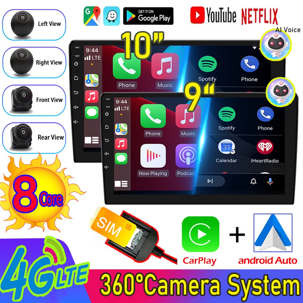 2024 Newest Android Stereo [4g LTE + 8core + 360 Camera + AI Voice] 4+32G 9" 10 inch Android ...