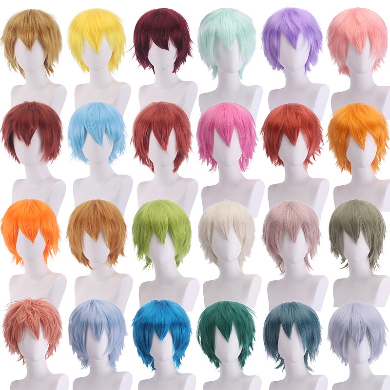 30CM universal color men's short hair cos wig with anti-upturned face ...