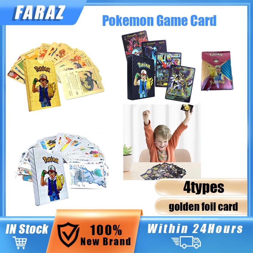 NEW 55Pcs Pokemon Cards Silver Gold Metal Cards English TCG Booster ...