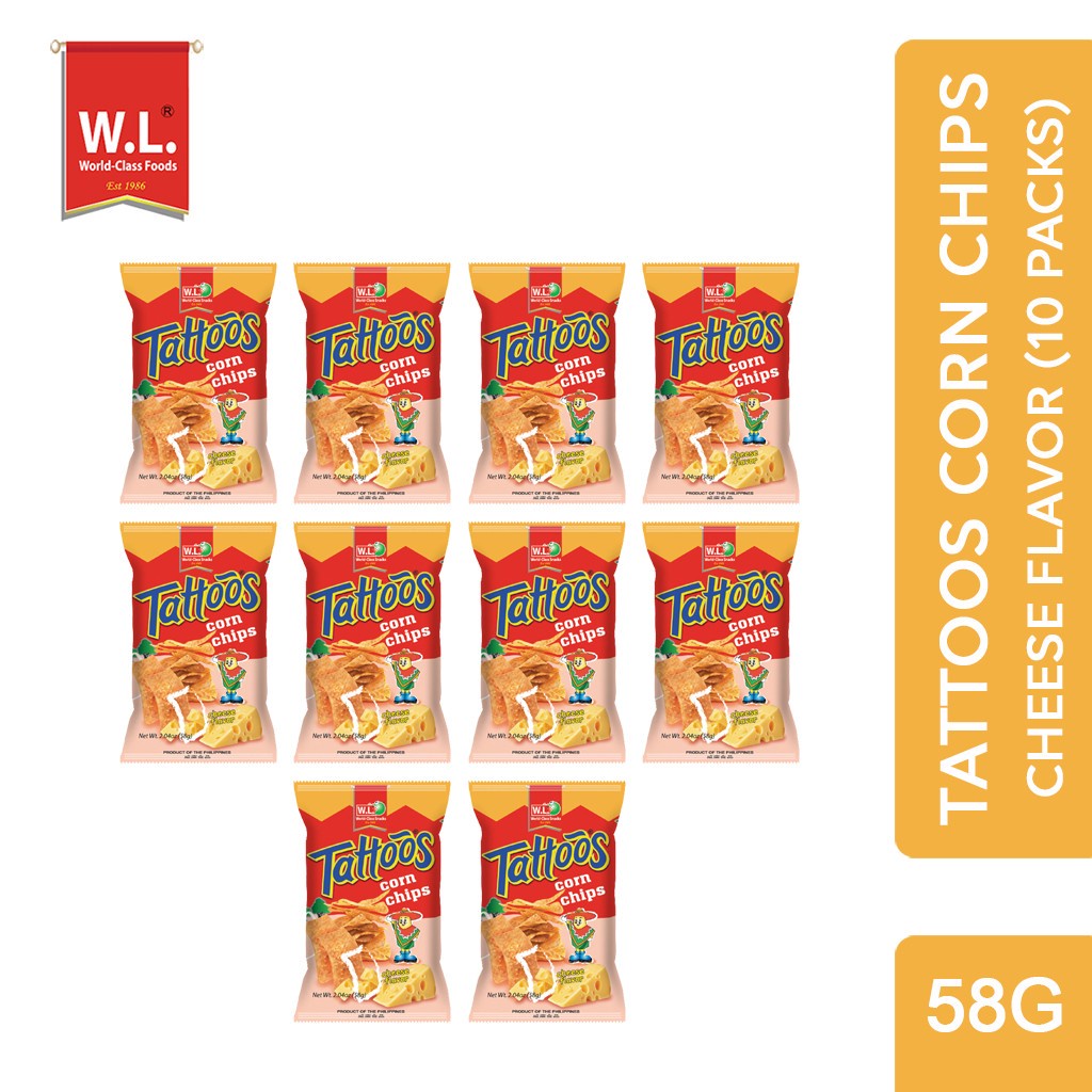 WL FOODS Tattoos Corn Chips Cheese Flavor 58g x 10's | Shopee Philippines