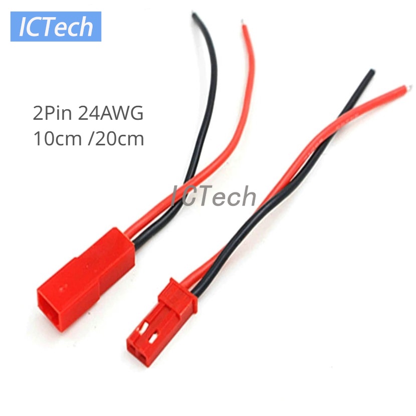 10Pair JST 2Pins Plug Male Female Wire Connector 2.54MM 24AWG 10cm 20cm ...