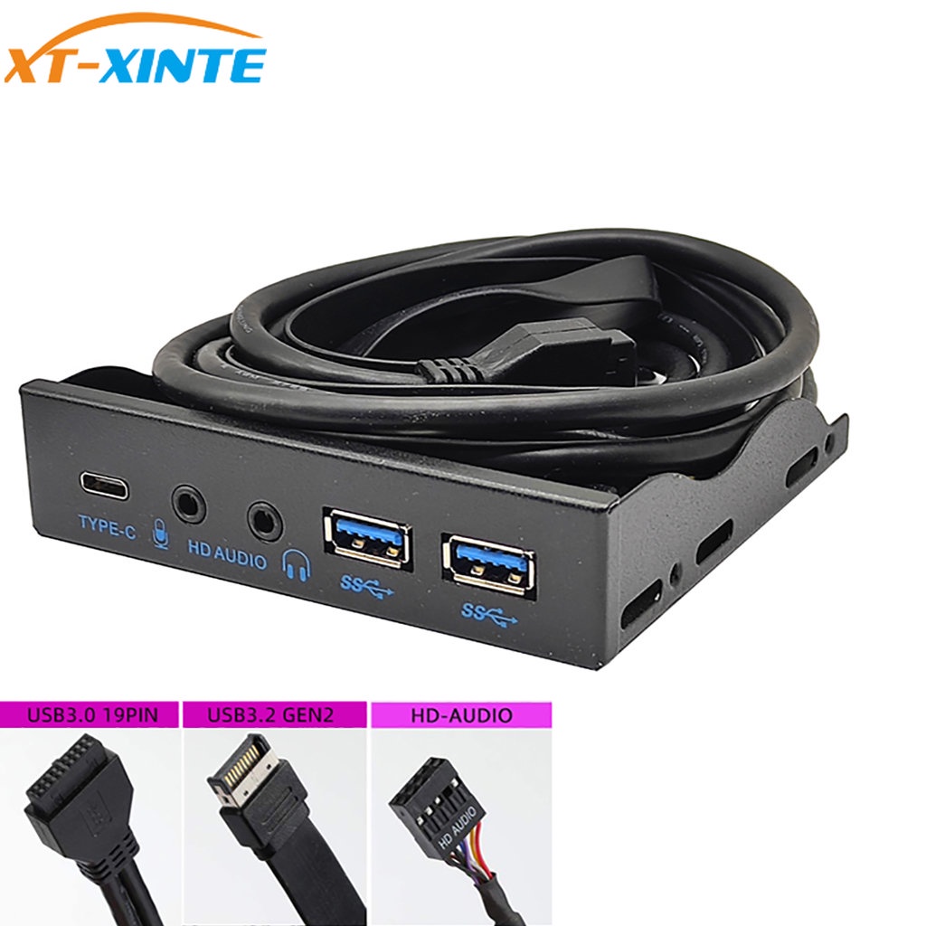 XT-XINTE 19Pin 5 Port USB HUB Front Panel Combo Bracket USB 3.0 USB2.0 TYPE-C Hub Adapter for PC ...