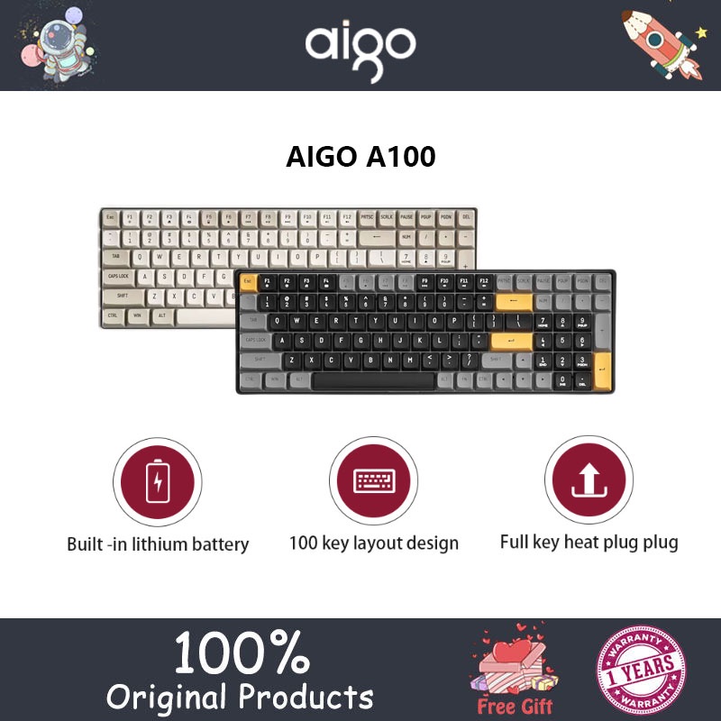 Aigo A100 True Wireless Dual-mode Hot-swappable Mechanical Keyboard ...