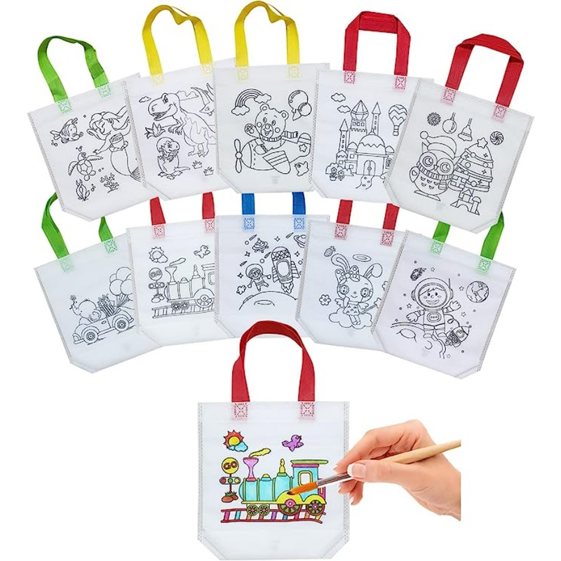 10 Pcs Coloring Goodie Bags Reusable Canvas Bag Color Your Own Bag Bulk ...
