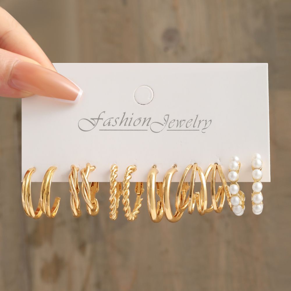 Retro Gold Hoop Earrings for Women Pearl Hypoallergenic Piercing ...