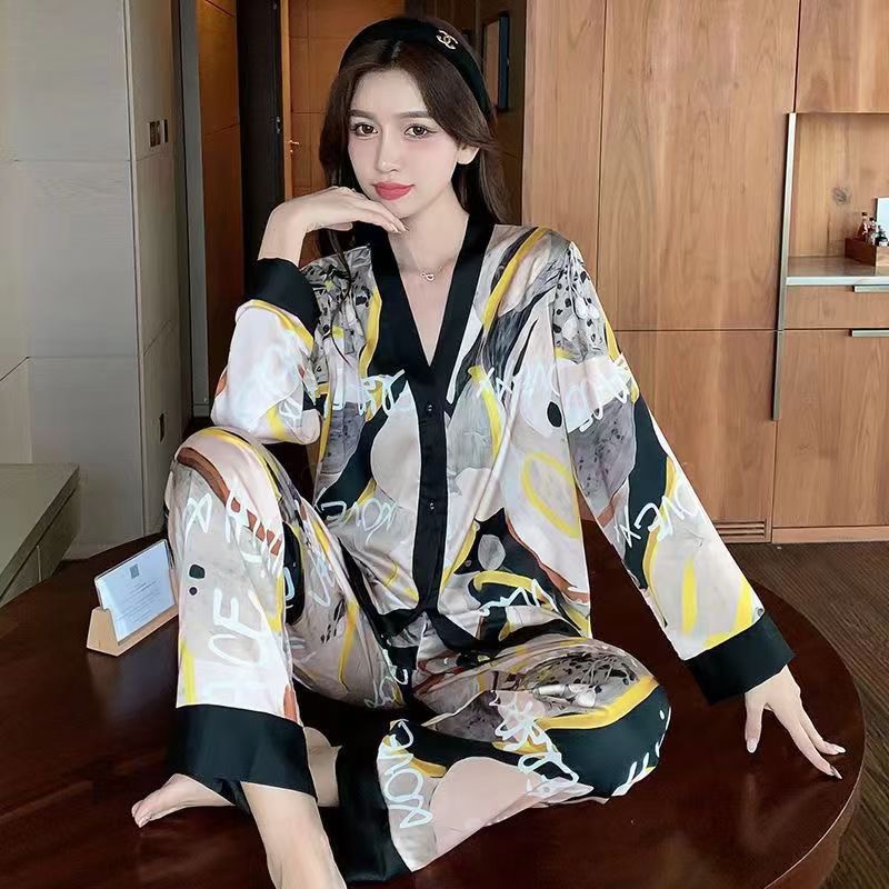9 Designs V Neck Silk pajama terno for woman Satin Sleepwear for Woman ...