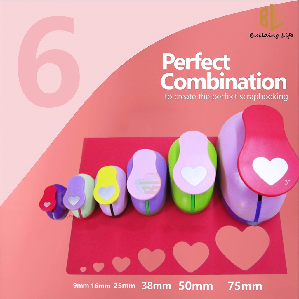 6 Size Heart Hole Puncher Paper Punch Plastic Embossing Machine Love ...