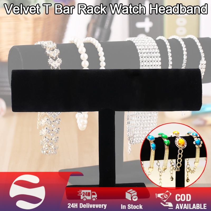 Velvet T Bar Rack Watch Headband Holder Display Hair Bands Bracelet ...