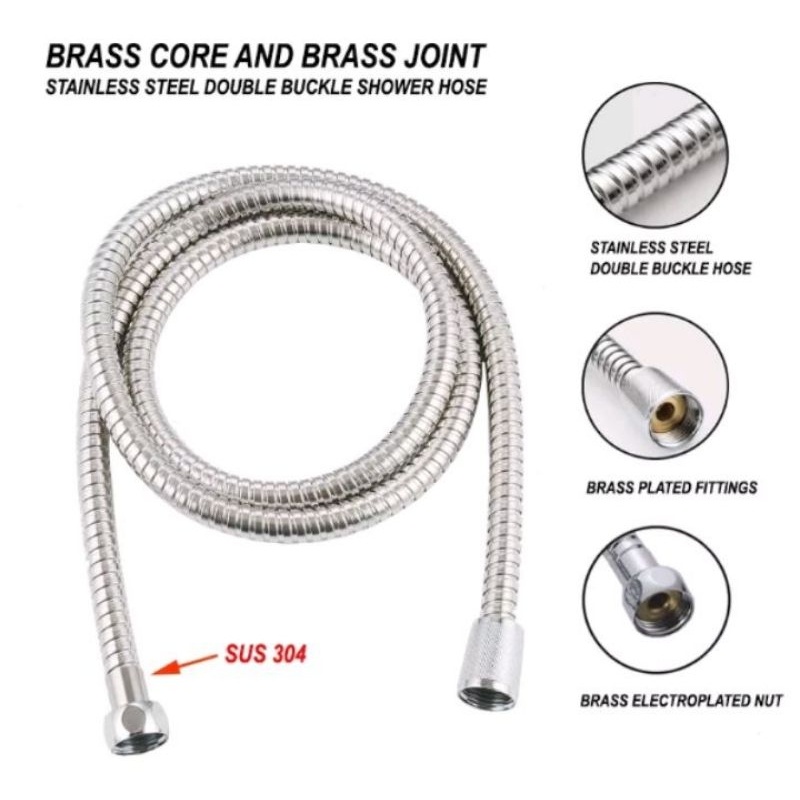 STAINLESS SHOWER HOSE 2 METERS RG003-2M 360 DEGREE TWIST FOR BATHROOM ...
