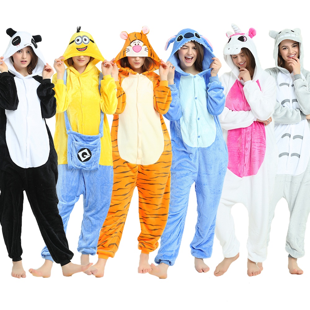 Kigurumi Stitch Pikachu Totoro Tiger Cartoon Animal Cosplay Costume Flannel Pajamas Women Men ...