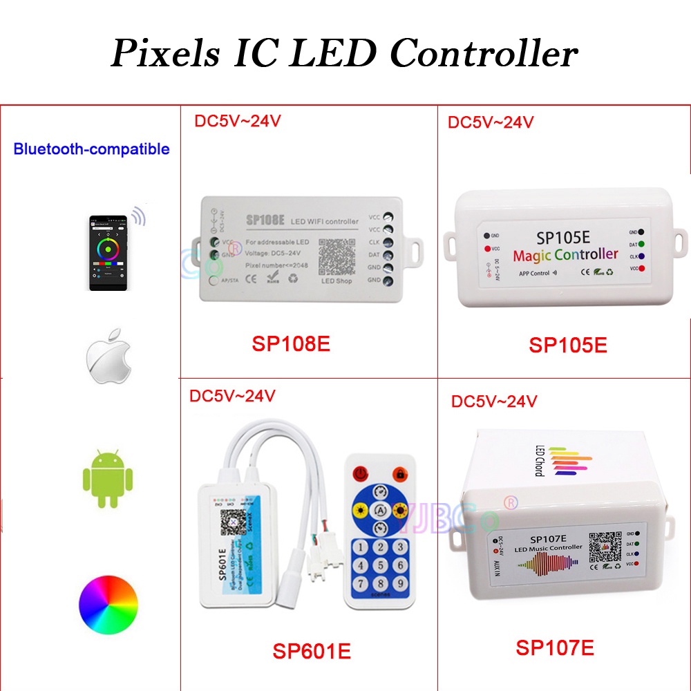 WS2812B RGB Pixels Bluetooth WiFi Music LED Light Strip Controller DC5V ...