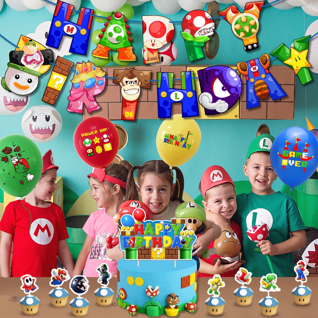 Mario Themed Birthday Party Decoration Disposable Tableware Letter Flag ...