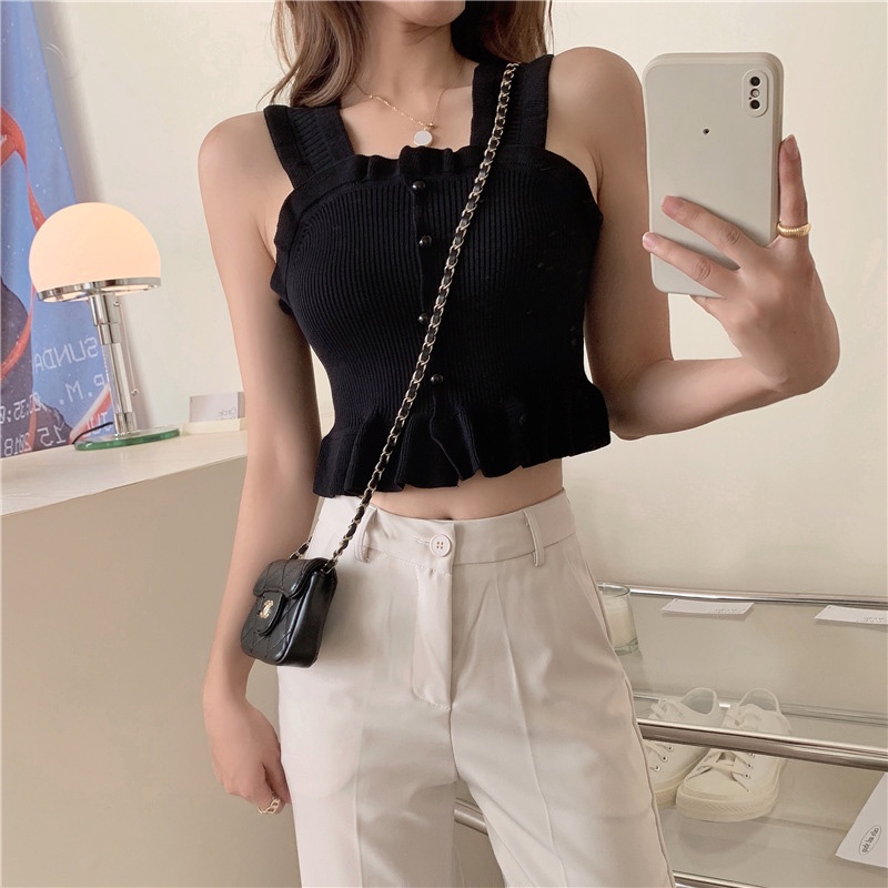 Korean Summer Short Inner Wear Top Camisole for Women Tank Top Ruffle ...