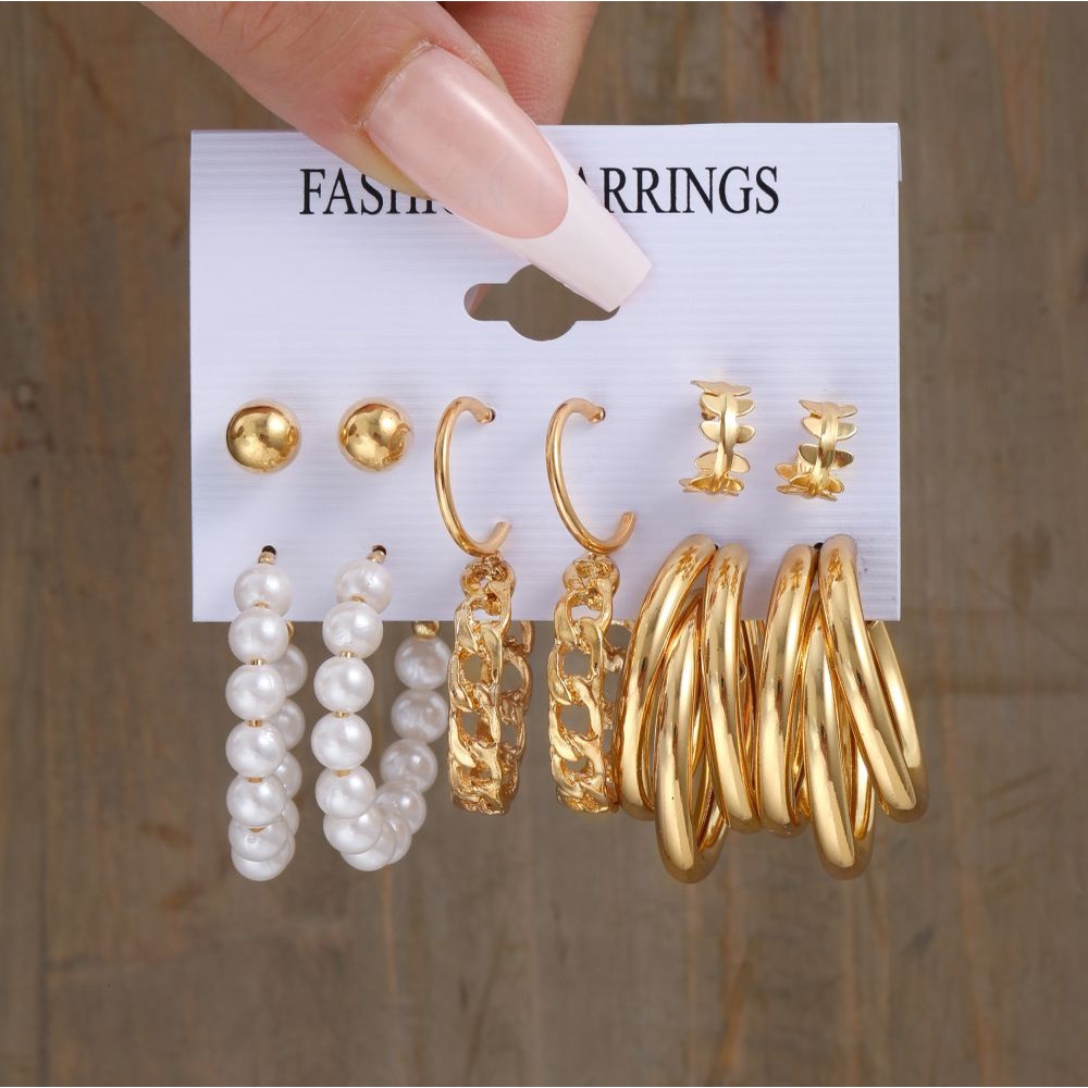Retro Gold Hoop Earrings for Women Pearl Hypoallergenic Piercing ...