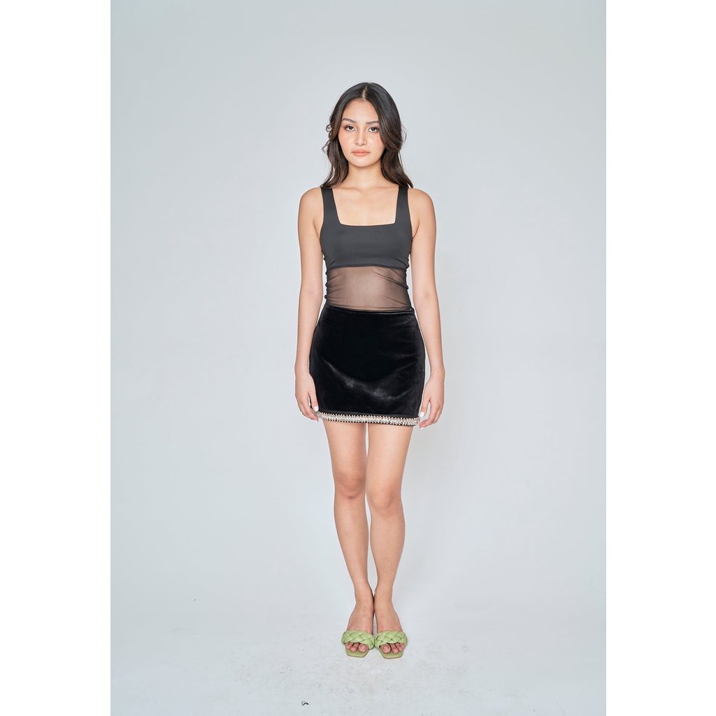 Giada Black Square Neck Sleeveless Half Mesh Bodysuit | Shopee Philippines