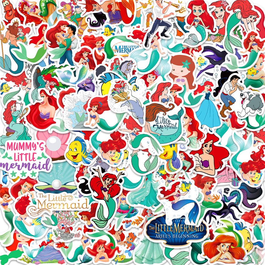 100Pcs/Set Mermaid Princess . Ariel Stickers DIY Fashion Waterproof ...